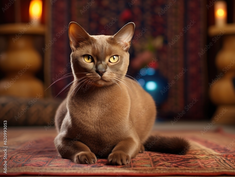 Burmese Cat stretching on a Persian Carpet (Generative AI) Stock ...