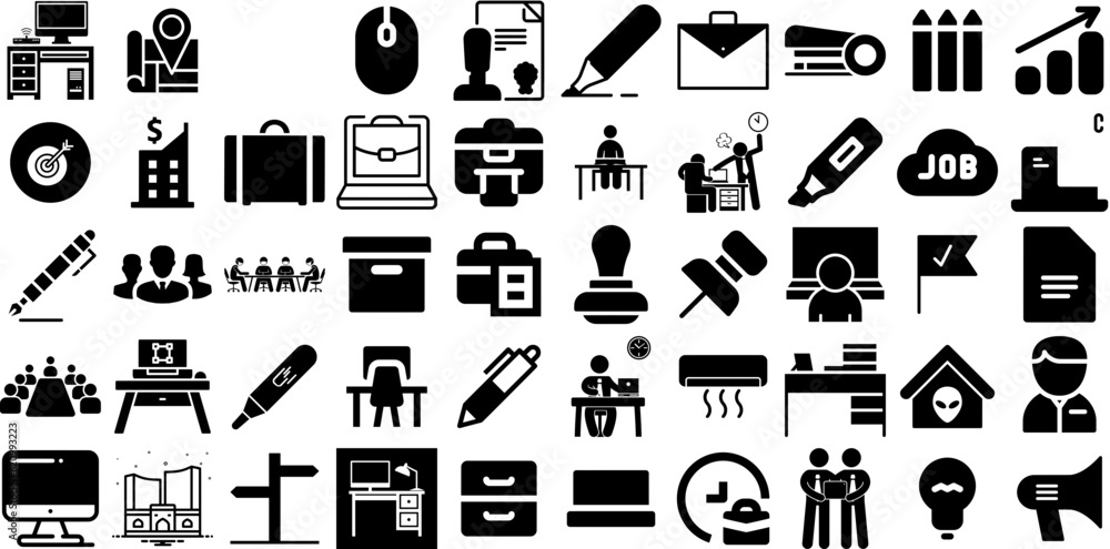 Huge Collection Of Office Icons Pack Isolated Drawing Symbol Set, Condo ...
