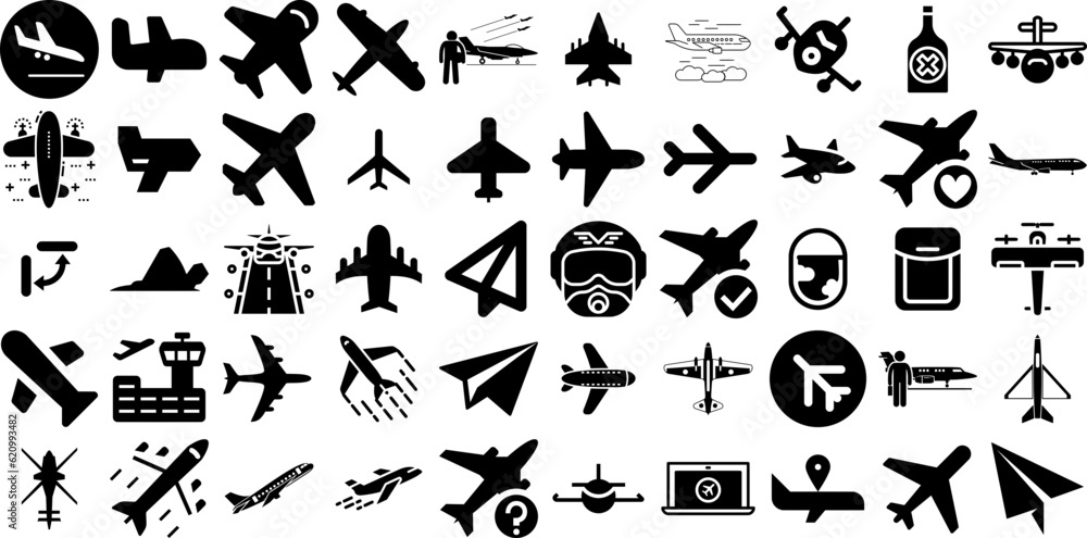 Huge Set Of Plane Icons Collection Flat Concept Silhouette Saw, Icon ...