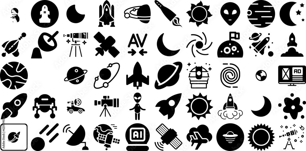 Mega Collection Of Space Icons Pack Flat Design Signs Orange, Spaceship, Icon, Plan Elements ...