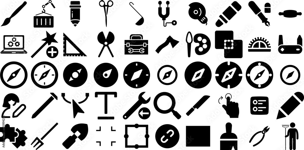 Big Collection Of Tool Icons Bundle Linear Concept Symbol Trimming, Engineering, Set, Tool ...