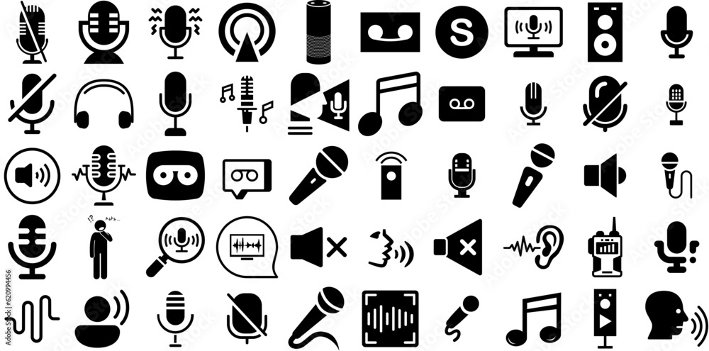 Huge Collection Of Voice Icons Set Hand-Drawn Black Cartoon Pictogram ...