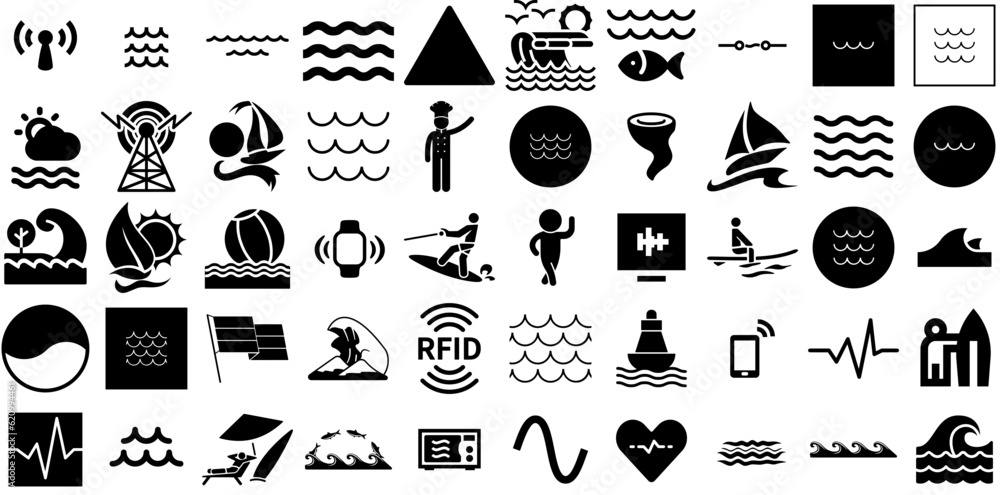Mega Set Of Wave Icons Collection Solid Modern Pictograms Music, Icon ...
