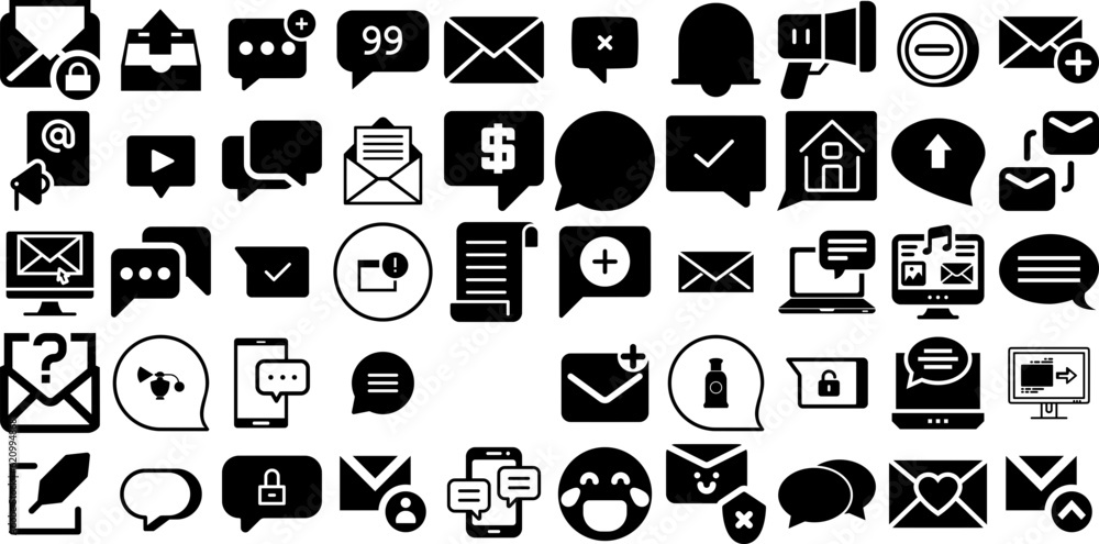 Mega Collection Of Message Icons Bundle Isolated Infographic Pictograms ...