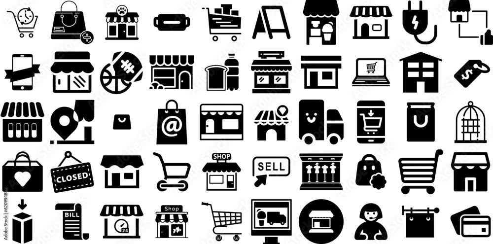 Big Collection Of Store Icons Collection Hand-Drawn Black Drawing ...