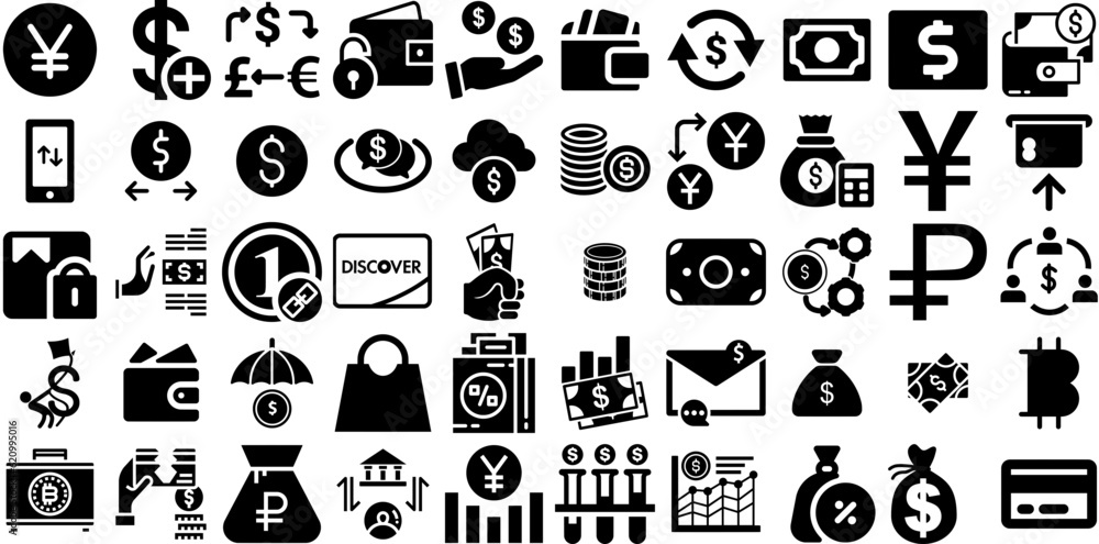 Big Collection Of Money Icons Collection Flat Cartoon Symbol Finance ...