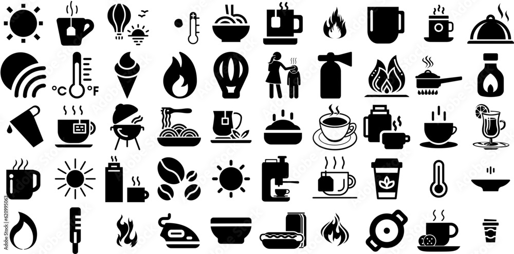 Big Set Of Hot Icons Set Hand-Drawn Black Vector Symbols Espresso ...