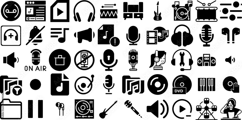 Huge Collection Of Music Icons Bundle Solid Infographic Silhouette ...
