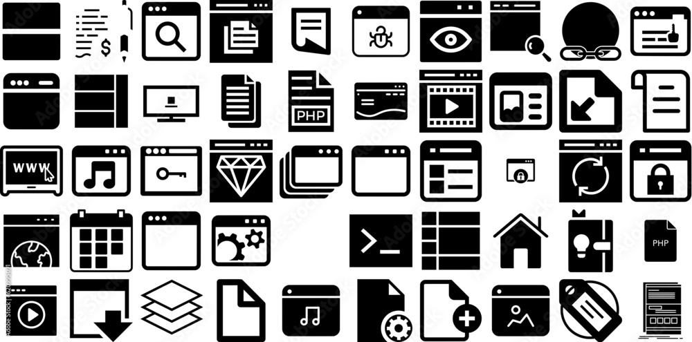 Mega Collection Of Page Icons Set Hand-Drawn Black Cartoon Symbol ...