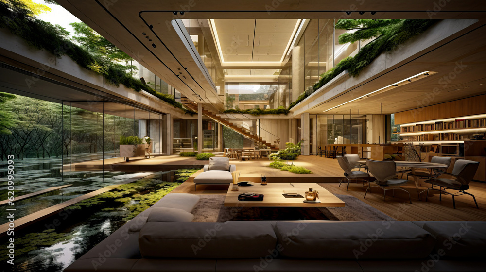 Modern ECO home interior design with garden decor. Interior design of ...