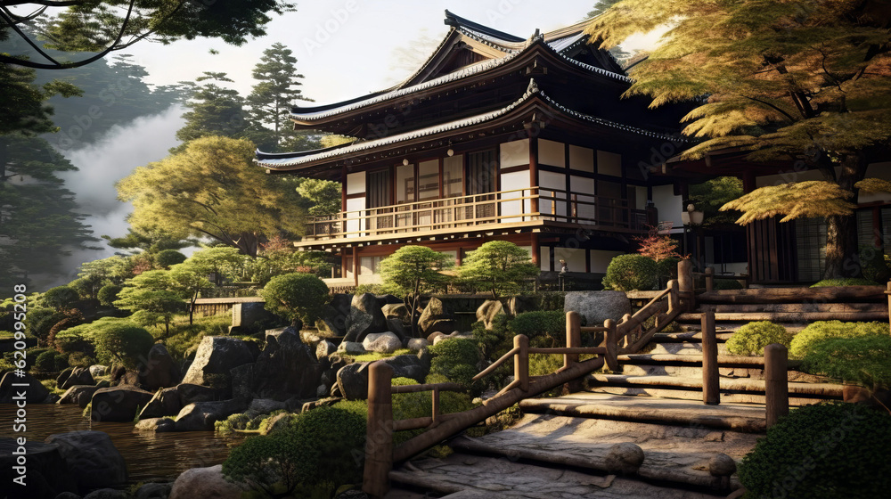 Beautiful traditional Japanese house exterior with a beautiful garden ...