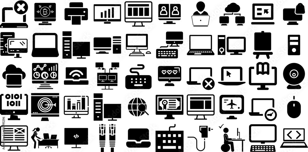 Big Set Of Computer Icons Pack Hand-Drawn Linear Concept Clip Art ...