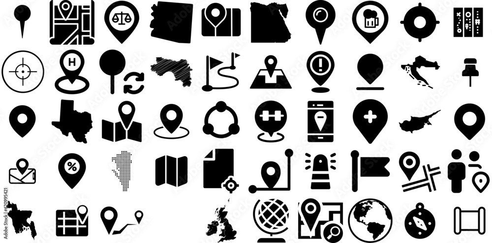 Mega Collection Of Map Icons Collection Linear Drawing Silhouette ...