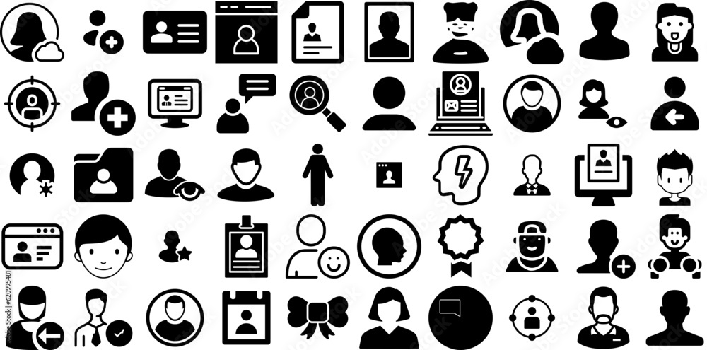 Massive Set Of Profile Icons Pack Flat Vector Signs Silhouette, Team ...