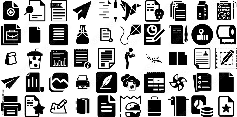 Big Set Of Paper Icons Pack Linear Cartoon Signs Page, Printing, Set ...