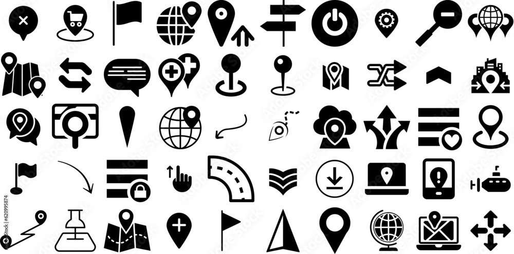 Huge Set Of Navigation Icons Pack Flat Modern Pictograms Option ...