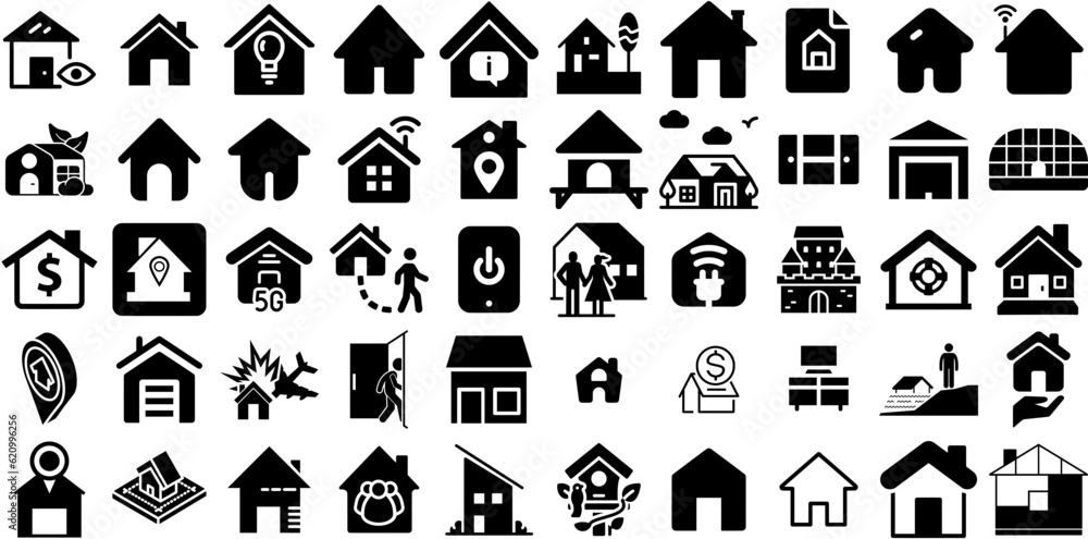 Mega Set Of House Icons Collection Hand-Drawn Linear Cartoon Web Icon ...