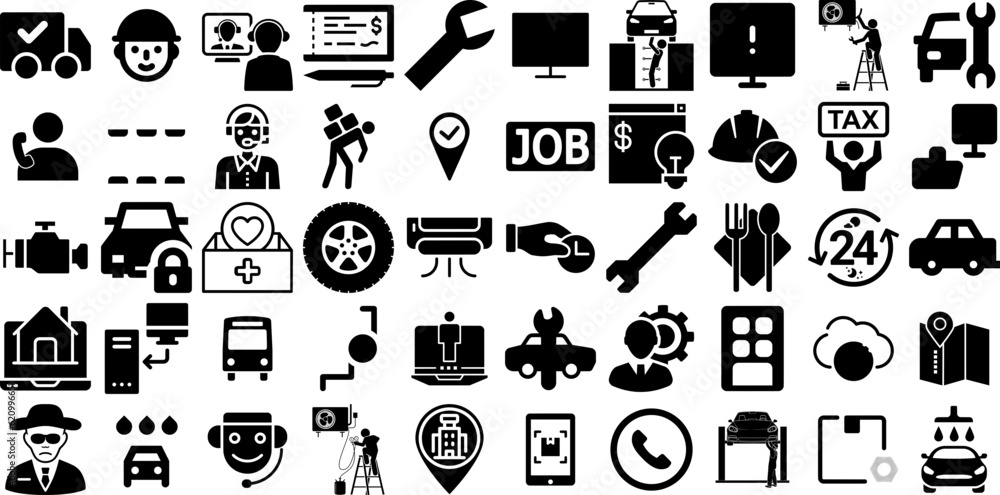 Massive Collection Of Service Icons Collection Hand-Drawn Solid Vector ...