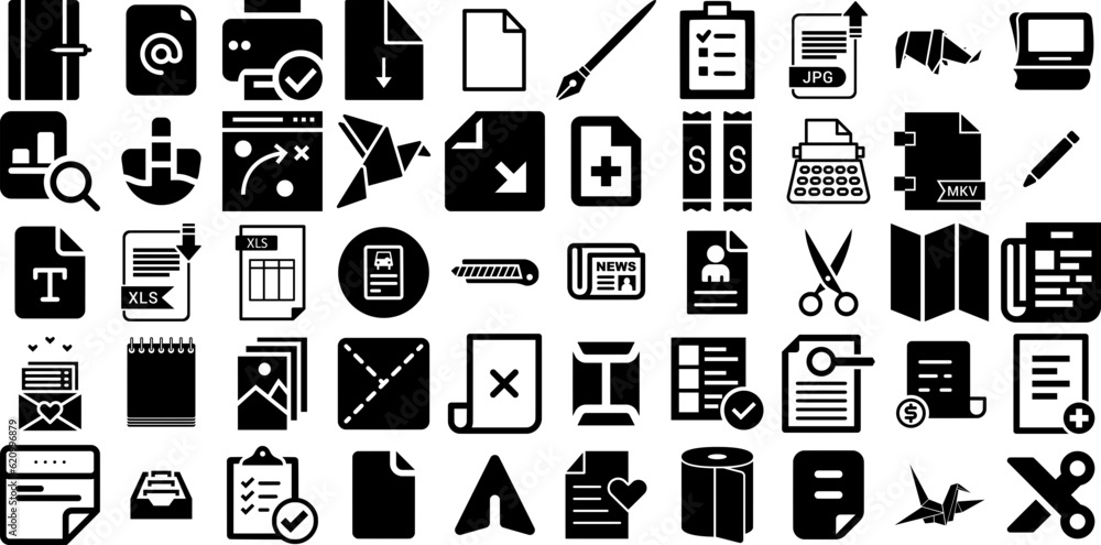 Big Set Of Paper Icons Collection Linear Simple Symbols Printing, Set ...