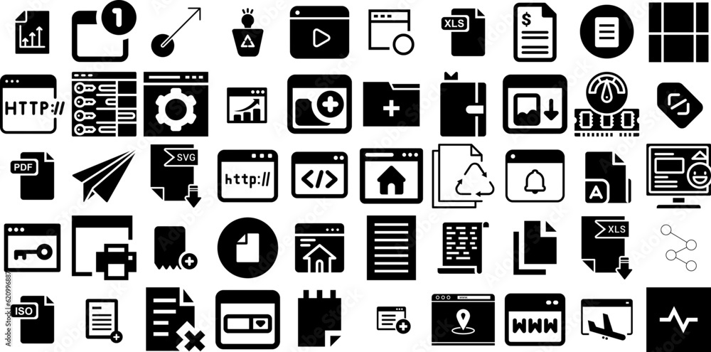 Vetor de Mega Set Of Page Icons Bundle Flat Design Pictogram Printing ...