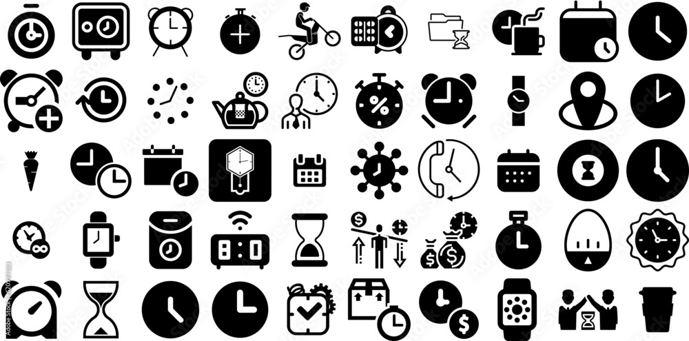 Massive Collection Of Time Icons Pack Hand-Drawn Linear Cartoon Symbol ...