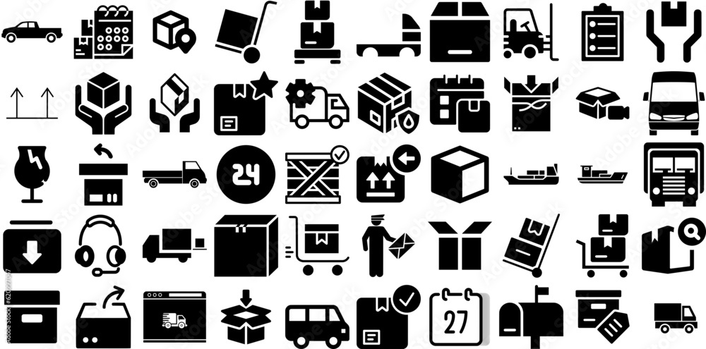Huge Collection Of Delivery Icons Pack Black Cartoon Pictogram Global ...