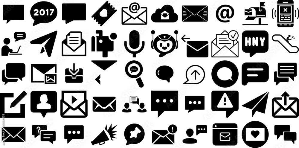 Massive Set Of Message Icons Collection Hand-Drawn Black Design ...