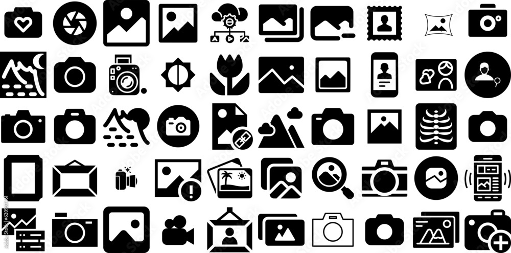 Huge Set Of Picture Icons Pack Isolated Modern Signs Symbol, Photo ...