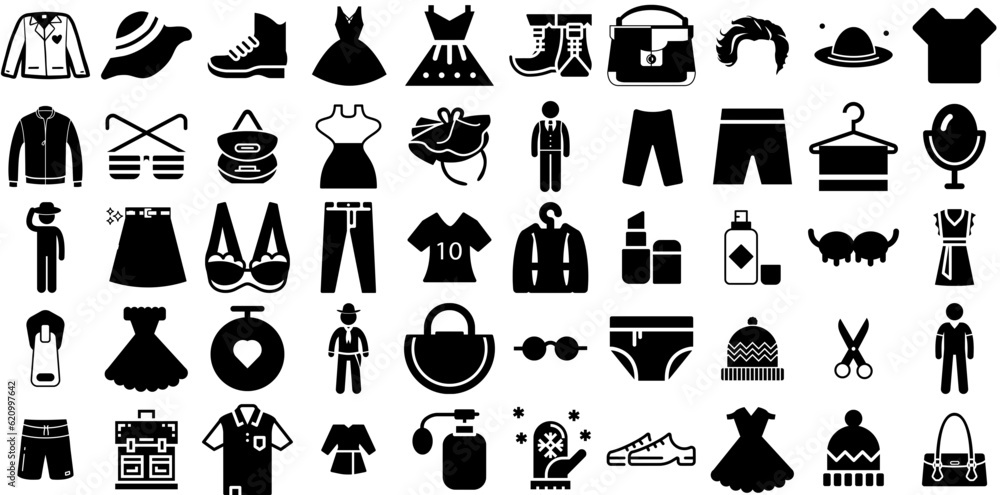 Big Set Of Fashion Icons Collection Hand-Drawn Isolated Simple ...