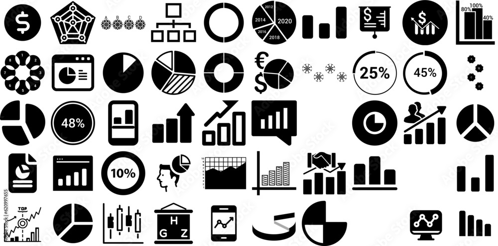 Big Set Of Chart Icons Pack Black Vector Web Icon Measurement ...