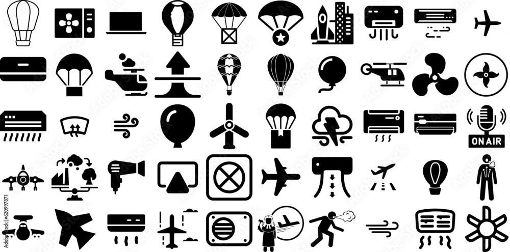 Mega Collection Of Air Icons Collection Hand-Drawn Black Cartoon Symbol ...