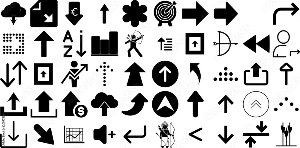 Mega Set Of Arrow Icons Set Flat Infographic Silhouette Skip ...
