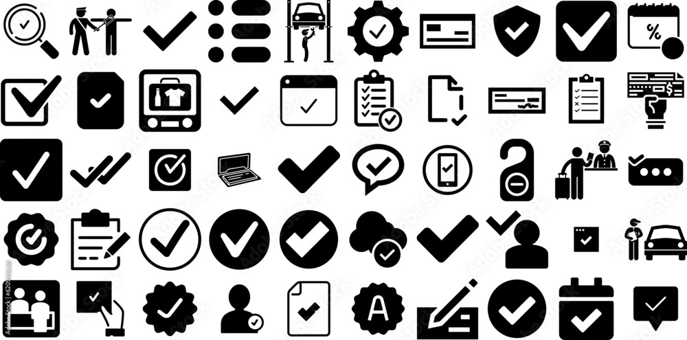 Massive Set Of Check Icons Pack Hand-Drawn Isolated Concept Pictogram ...