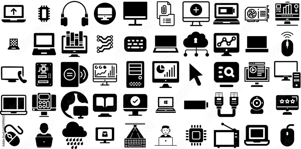 Massive Collection Of Computer Icons Set Black Design Clip Art ...