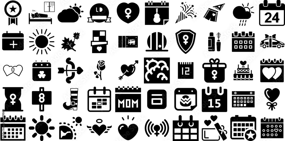 Massive Set Of Day Icons Bundle Hand-Drawn Solid Simple Symbols Nubes ...