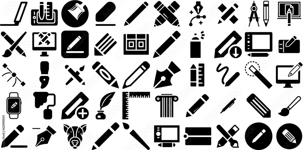 Massive Set Of Draw Icons Pack Hand-Drawn Isolated Vector Glyphs Tool ...