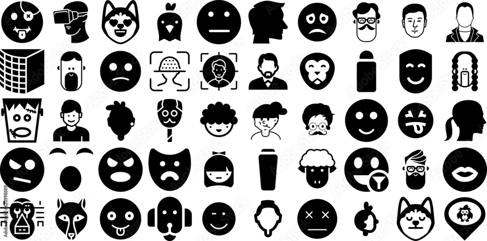 Massive Collection Of Face Icons Pack Hand-Drawn Black Modern ...