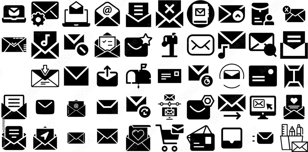 Huge Collection Of Envelope Icons Bundle Hand-Drawn Isolated Concept ...