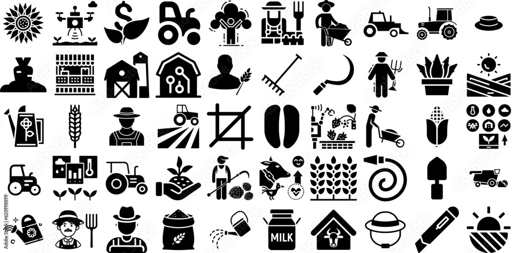 Vecteur Stock Big Collection Of Farming Icons Set Hand-Drawn Black ...