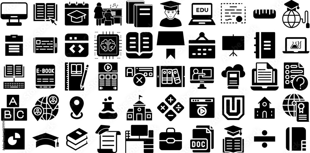 Huge Collection Of Learning Icons Bundle Isolated Concept Pictogram Set ...