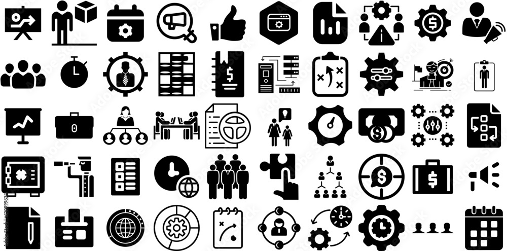 Huge Collection Of Management Icons Collection Hand-Drawn Isolated ...