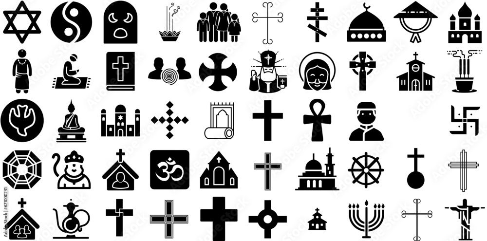 Mega Set Of Religion Icons Collection Hand-Drawn Solid Cartoon Signs ...