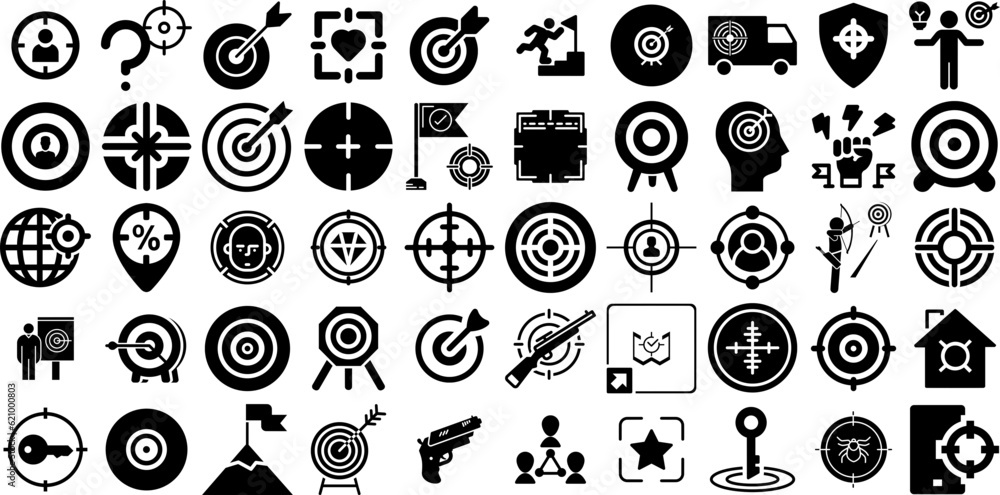 Big Set Of Target Icons Pack Hand-Drawn Isolated Simple Clip Art Icon ...
