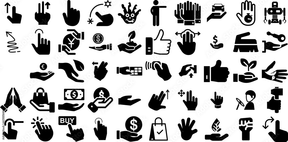Big Set Of Hand Icons Collection Flat Vector Silhouettes Drawn, Health ...