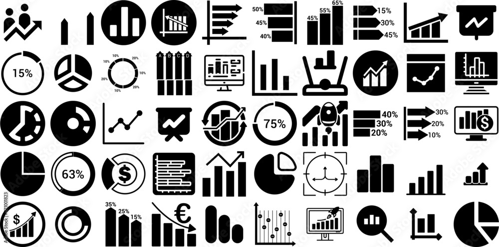Vetor de Huge Collection Of Chart Icons Collection Hand-Drawn Black ...