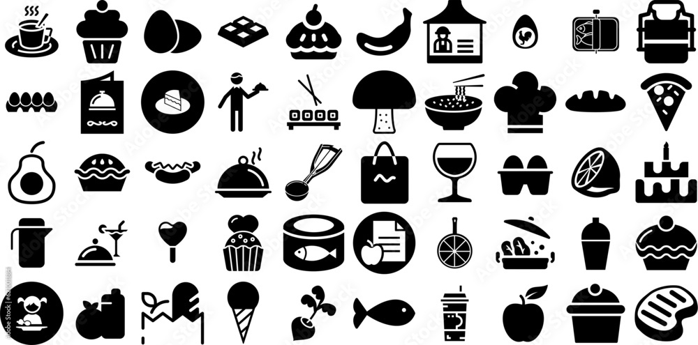 Mega Collection Of Food Icons Set Linear Infographic Glyphs Health ...