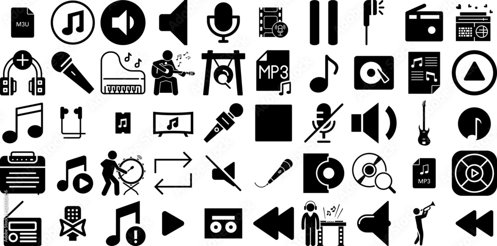 Big Collection Of Music Icons Bundle Solid Modern Clip Art ...