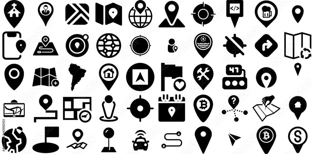 Big Collection Of Location Icons Bundle Hand-Drawn Solid Drawing ...