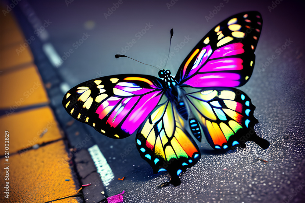 Vibrant Butterfly amidst the Hustle: Witness the Colorful Wings on a ...