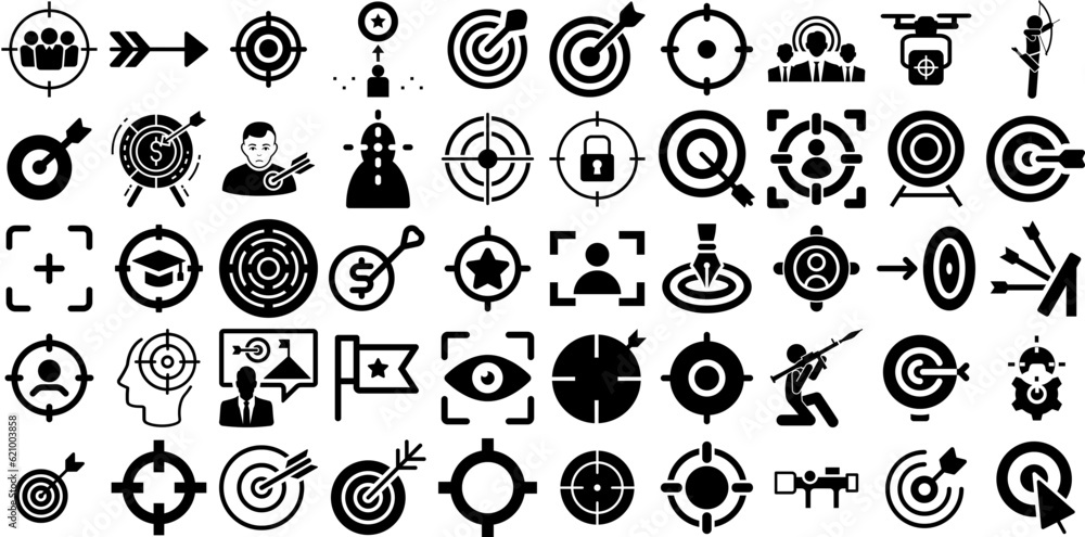 Big Collection Of Aim Icons Set Linear Drawing Glyphs Circle, Symbol ...